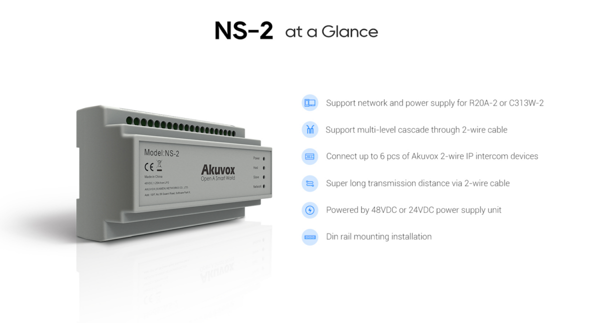 AV-NS-2 Akuvox SIP 6 x 2 wire Ports 1 Port RJ45 Network Switch – Tecsmarts