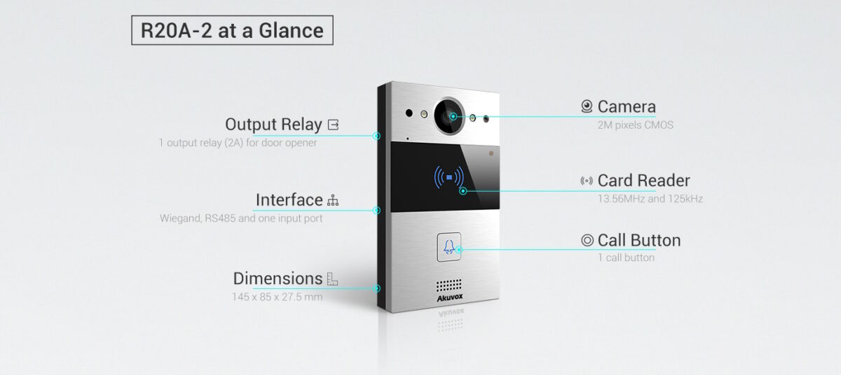 AV-R20A-2 Akuvox SIP 2 wire IP65 Pushbutton Video Intercom with RFID – Tecsmarts